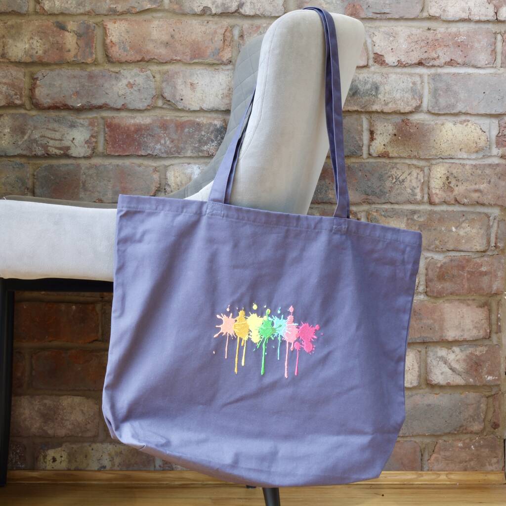 Large Grey Tote Bag With Paint Splash Design By Cosmo gets crafty