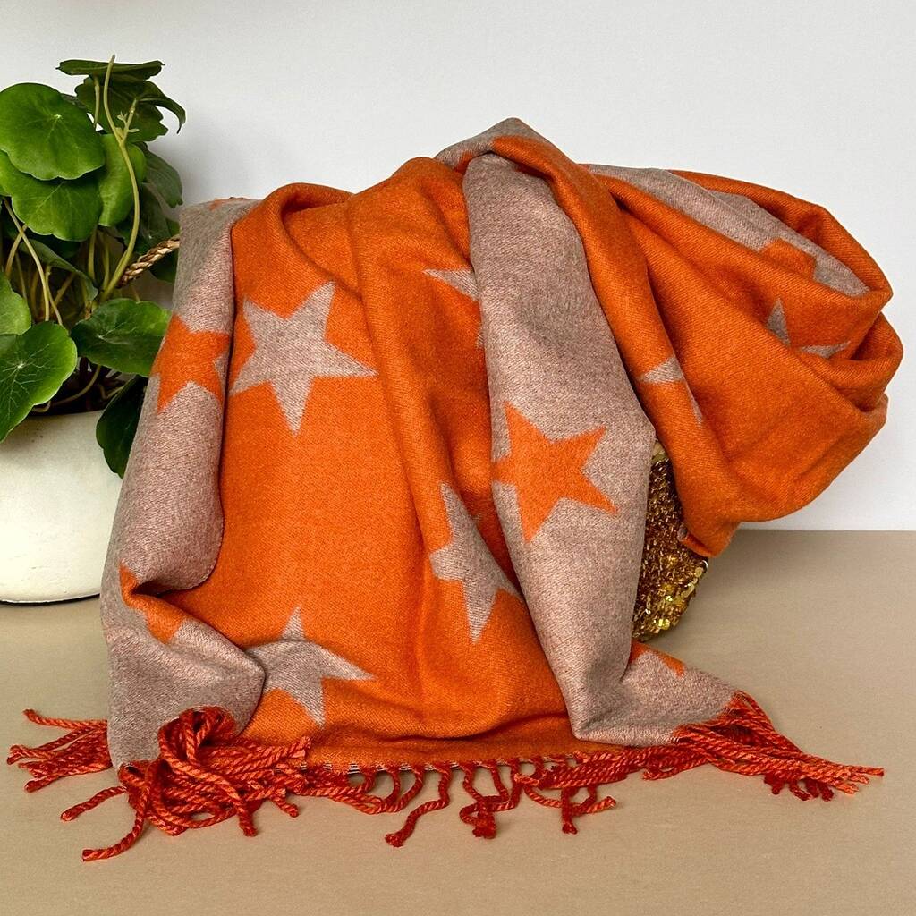 Cashmere Blend Star Scarf In Orange And Grey By Nest Gifts