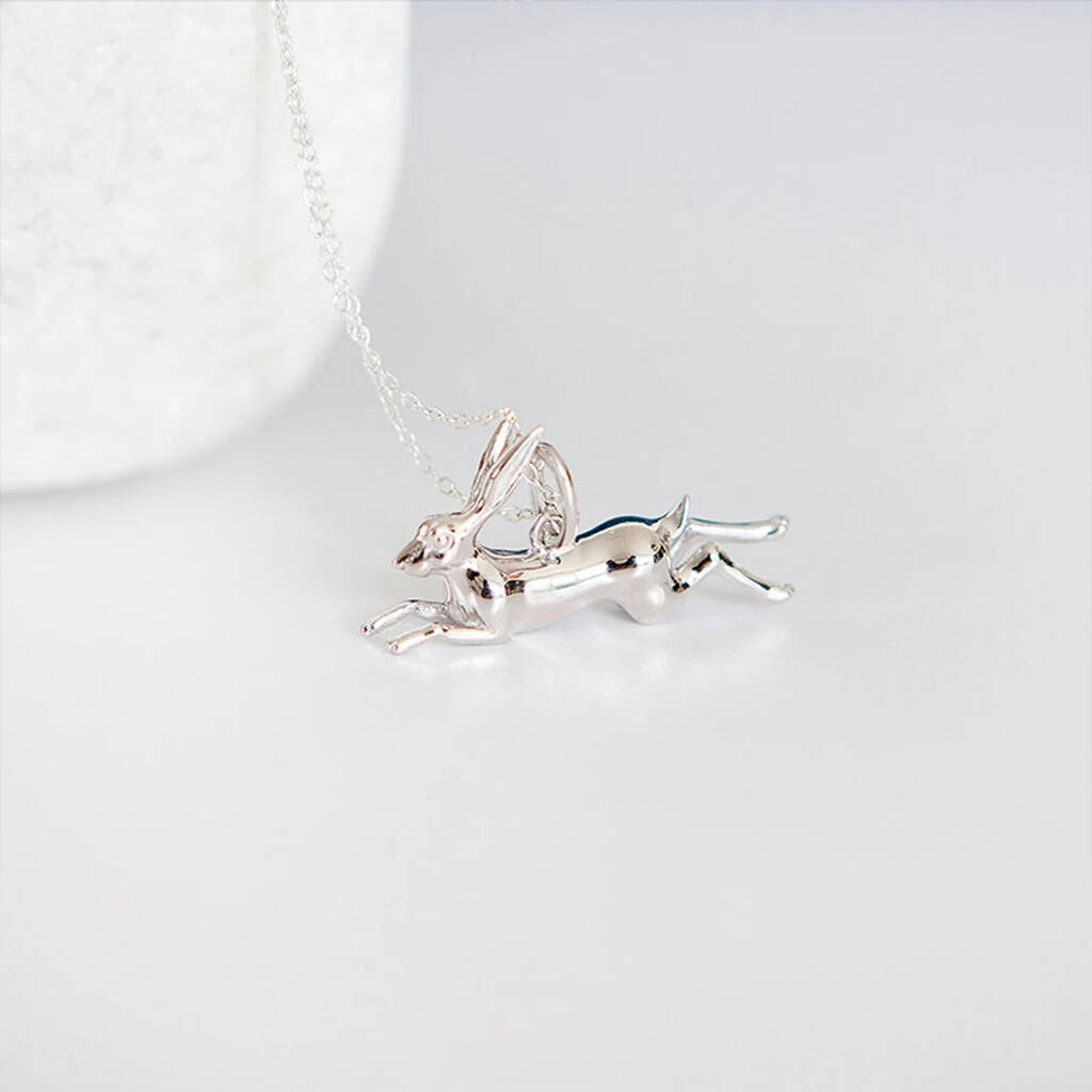 Leaping Hare Necklace In Sterling Silver By Songs of Ink and Steel