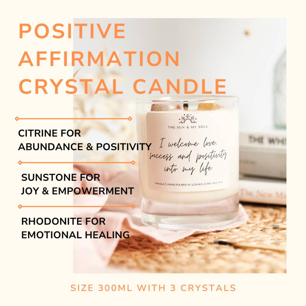 Positive Affirmation Crystal Candle With Three Crystals By The Sun & My ...