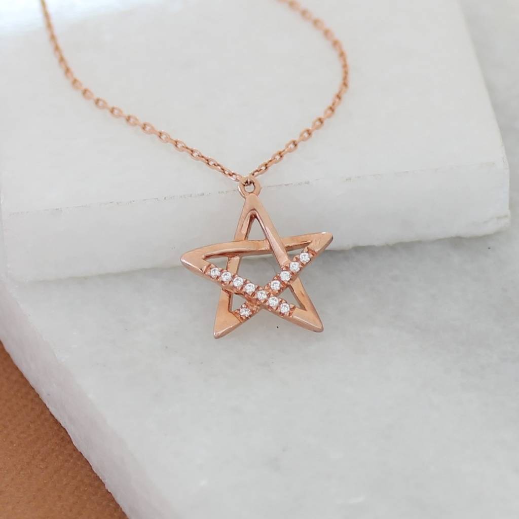 rose gold and pave crystal star necklace by bish bosh becca ...