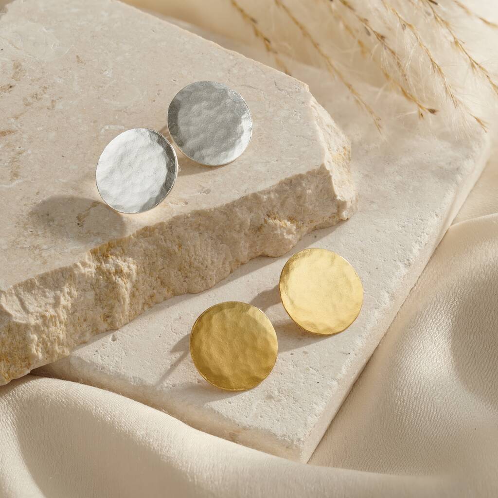 Large And Small Hammered Sterling Silver Circle Stud Earrings By Posh Totty Designs