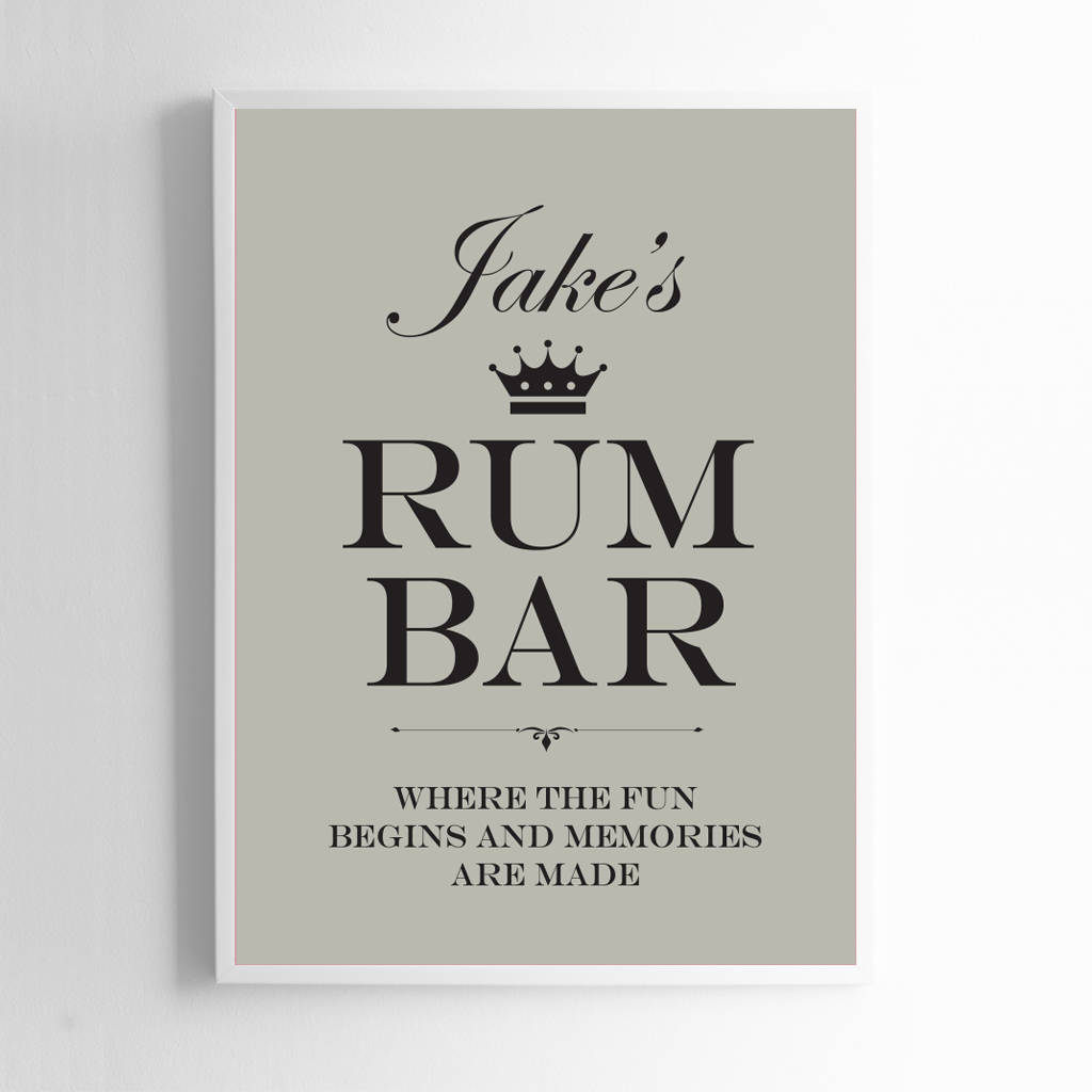 personalised rum bar print sign by liberty bee | notonthehighstreet.com