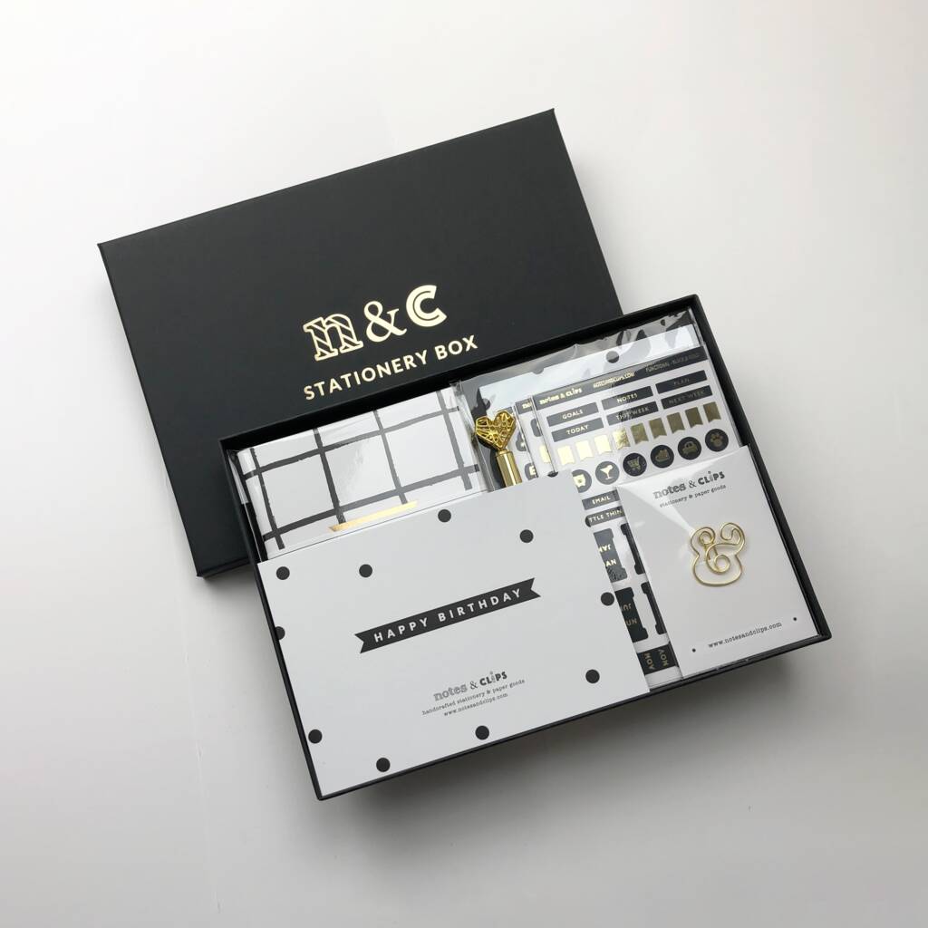 Black And Gold Stationery Box By Notes & Clips | notonthehighstreet.com