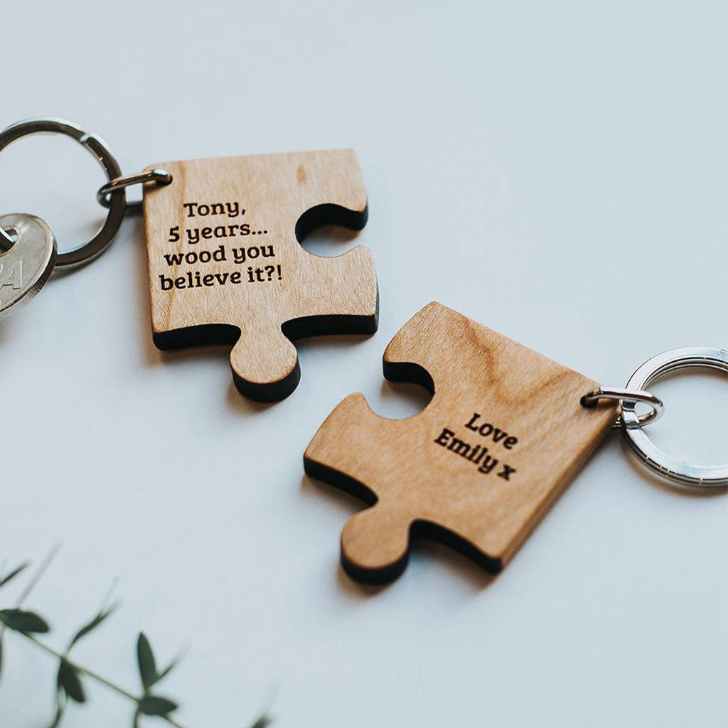 fifth anniversary jigsaw keyring by create gift love ...