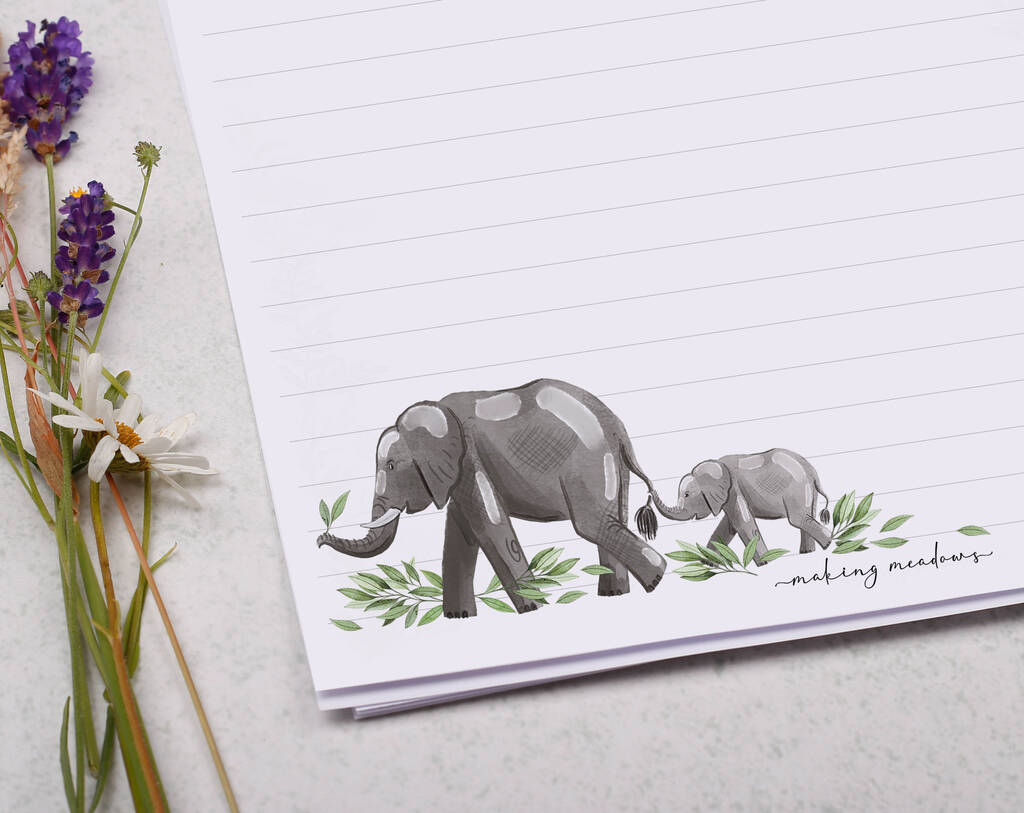 A4 Watercolour Elephant Letter Writing Paper By Making Meadows ...
