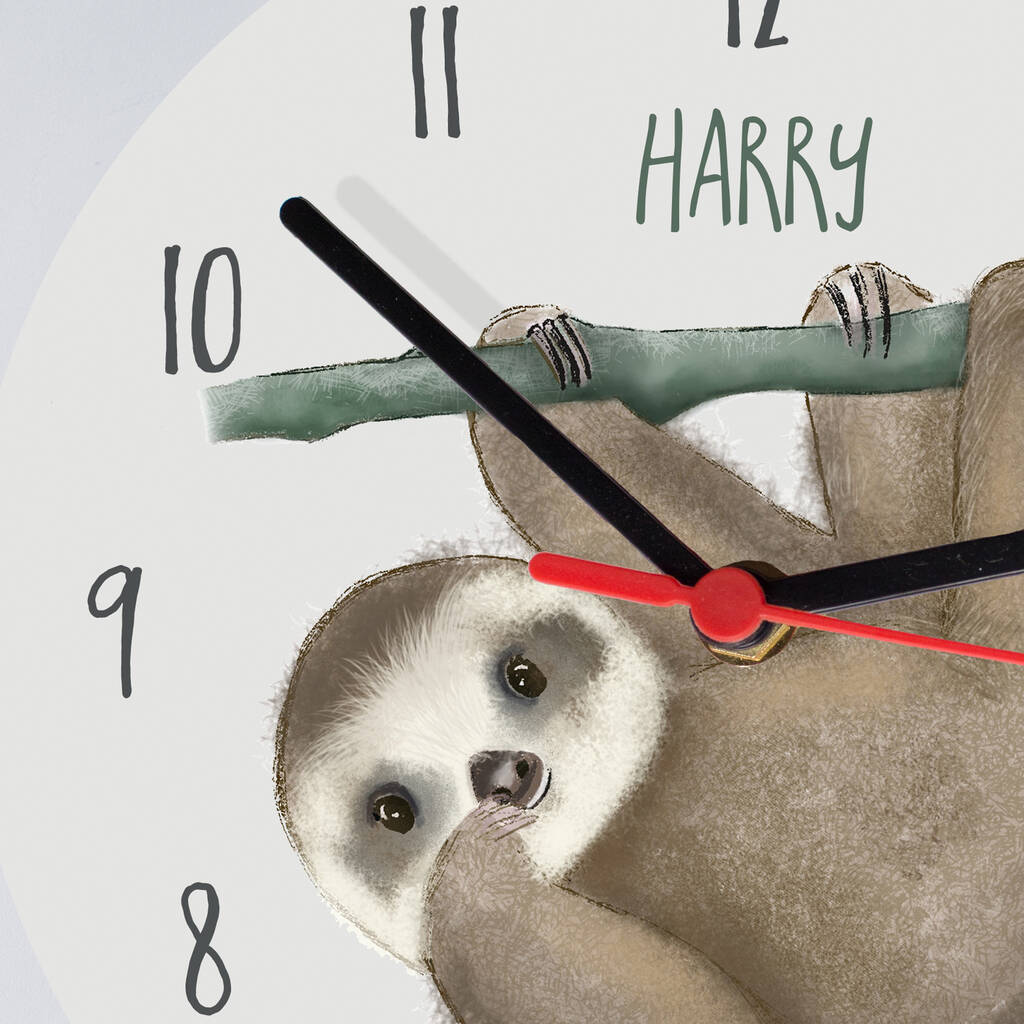 Baby Sloth Personalised Clock By Donna Crain | notonthehighstreet.com