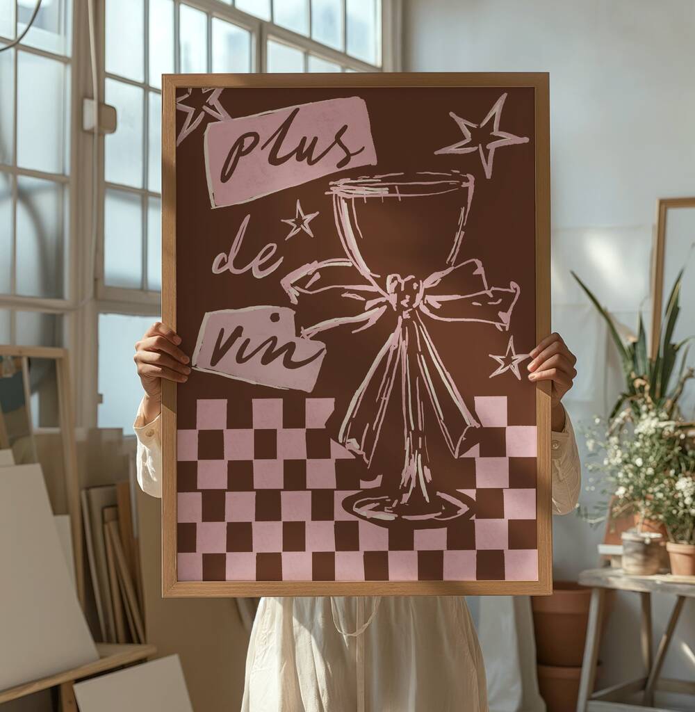 Plus De Vin Pink And Brown Wine Print By Moonshine Prints