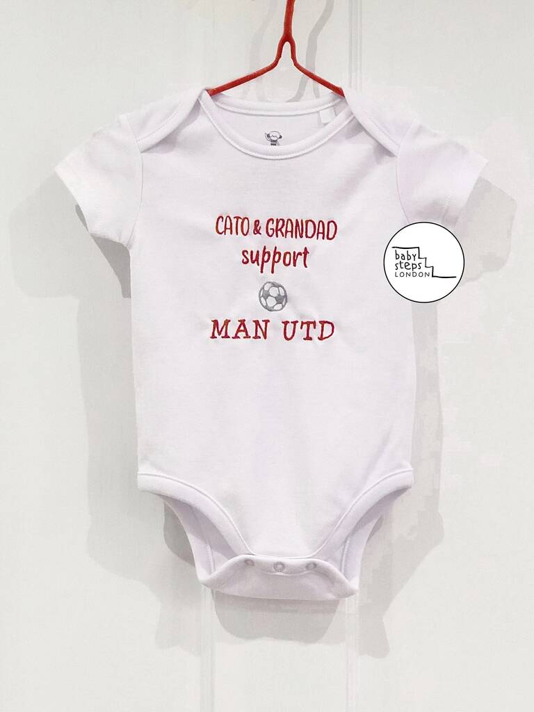 Personalised Man Utd Football Team Bodysuit Onesie Vest By Baby Steps ...