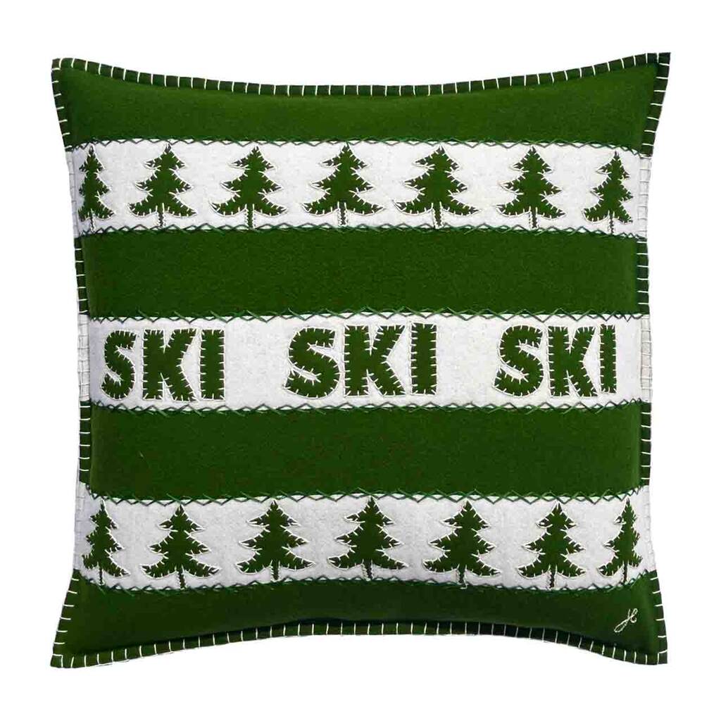 Ski Ski Ski Cushion In Hand Embroidered Wool By Jan Constantine