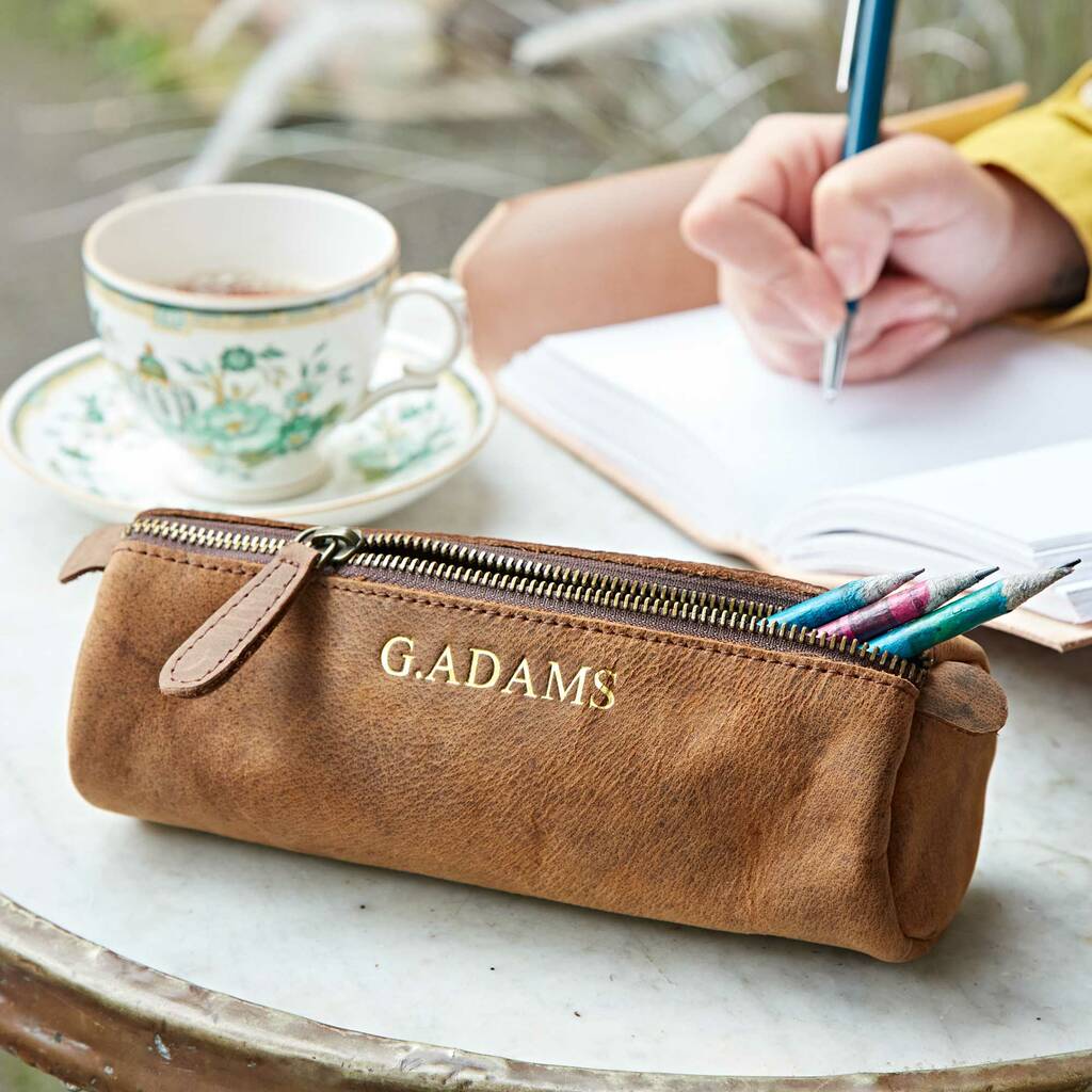 Personalised Buffalo Leather Round Pencil Case By Paper High ...