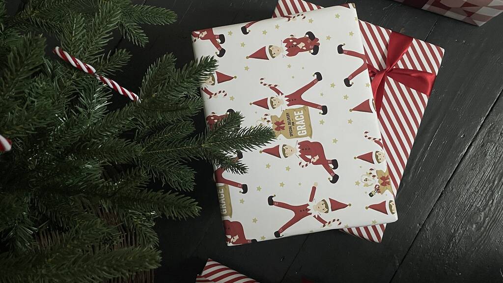 Personalised Little Elf Christmas Wrapping Paper By Abigail Warner ...