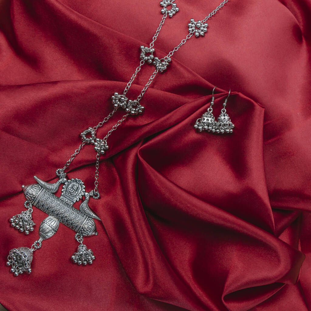 Oxidized Silver Plated Statement Bird Pendant Necklace By Sparkling Aura