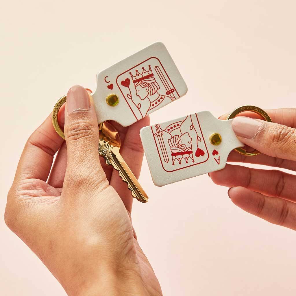 Personalised Playing Card Two Part Leather Keyring Set By Create Gift ...