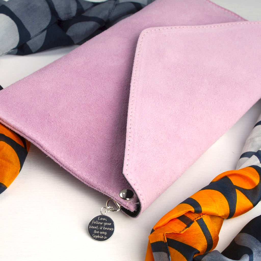 personalised suede envelope clutch bag by penelopetom ...