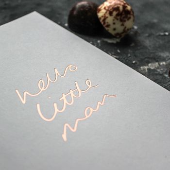 'hello little man' rose gold foil baby card by text from a friend ...