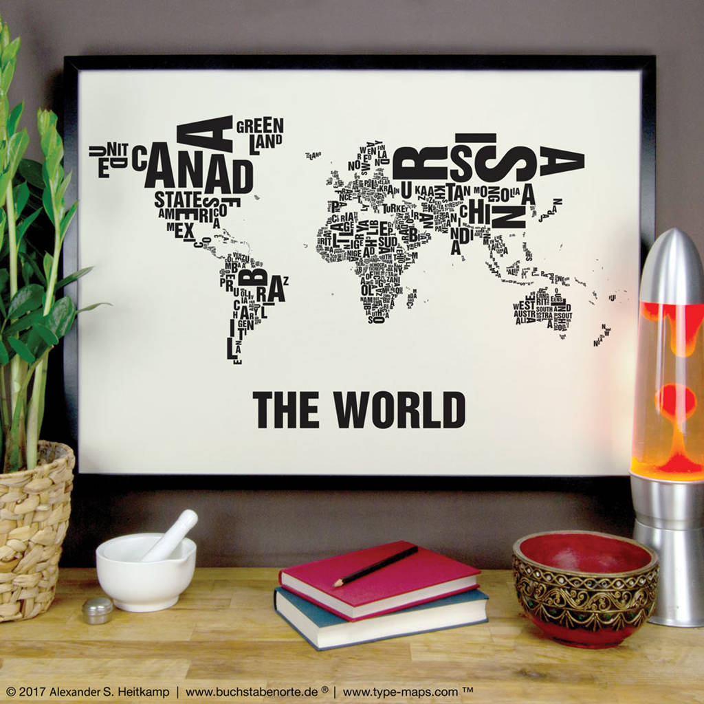 the world letter map digital print by silk screen maps ...