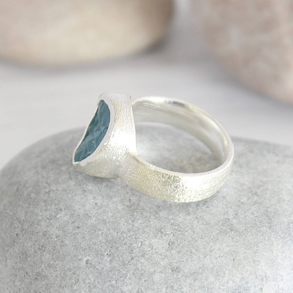 aquamarine natural gemstone chunky silver ring by poppy jewellery ...