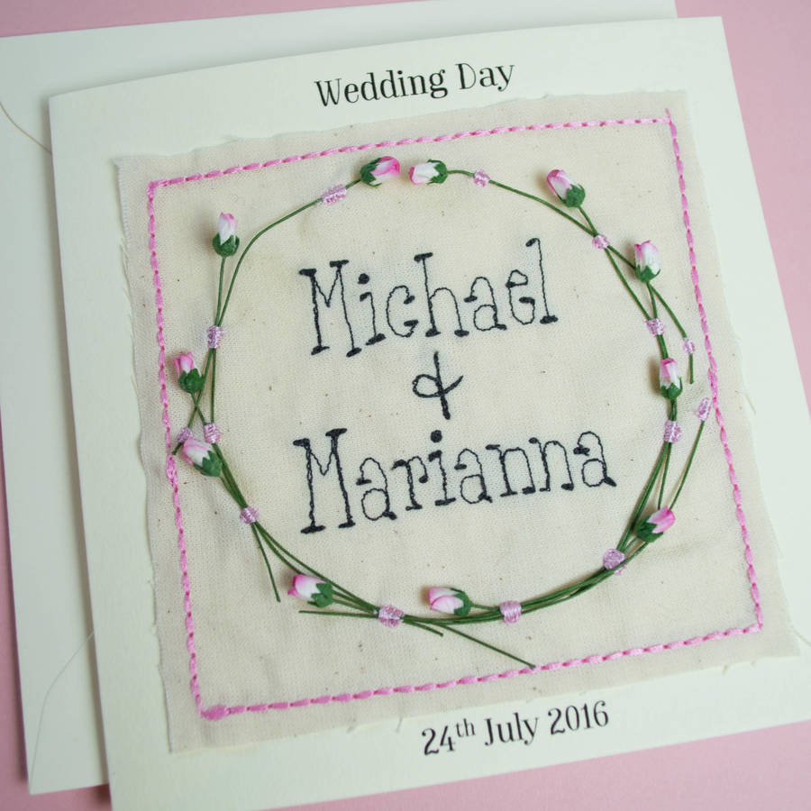personalised embroidered wedding rose card by sew very english ...
