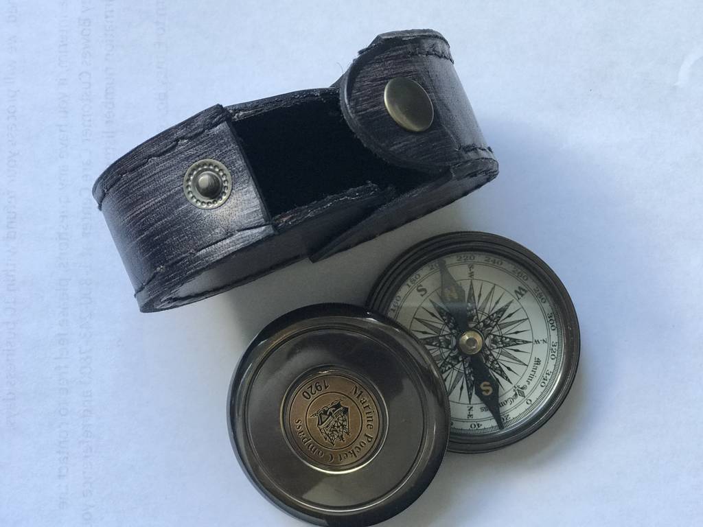 vintage replica brass pocket compass with leather case by reason season ...
