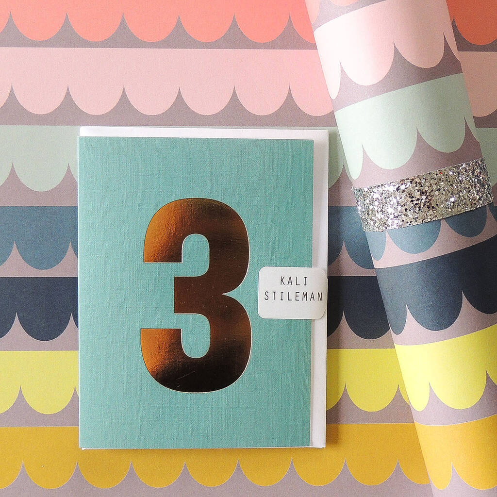 Mini Gold Foiled Number Three Card By Kali Stileman Publishing