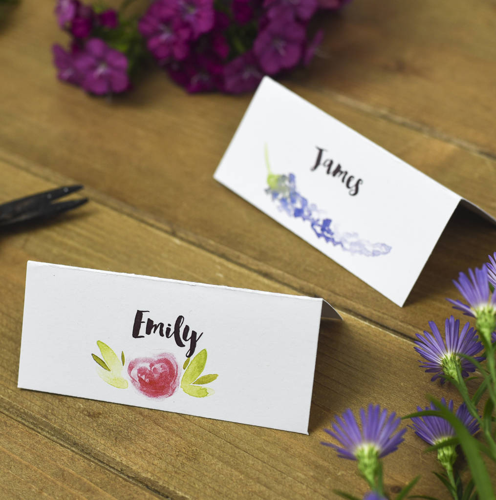 Purples Floral Wedding Place Name Cards By Alexia Claire 