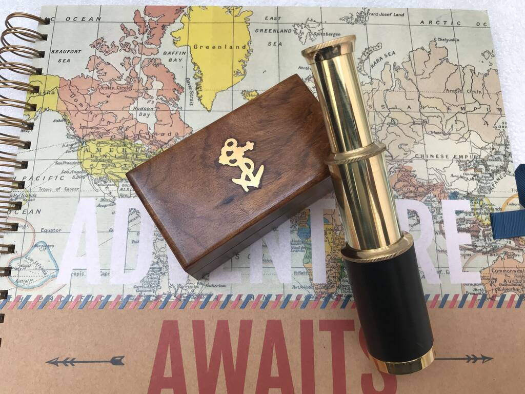 six inch brass handheld mini telescope with wooden box by reason season ...