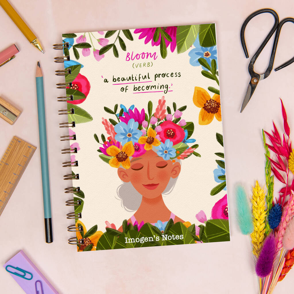 Bloom Floral Woman Personalised Notebook By Flourish Paperworks