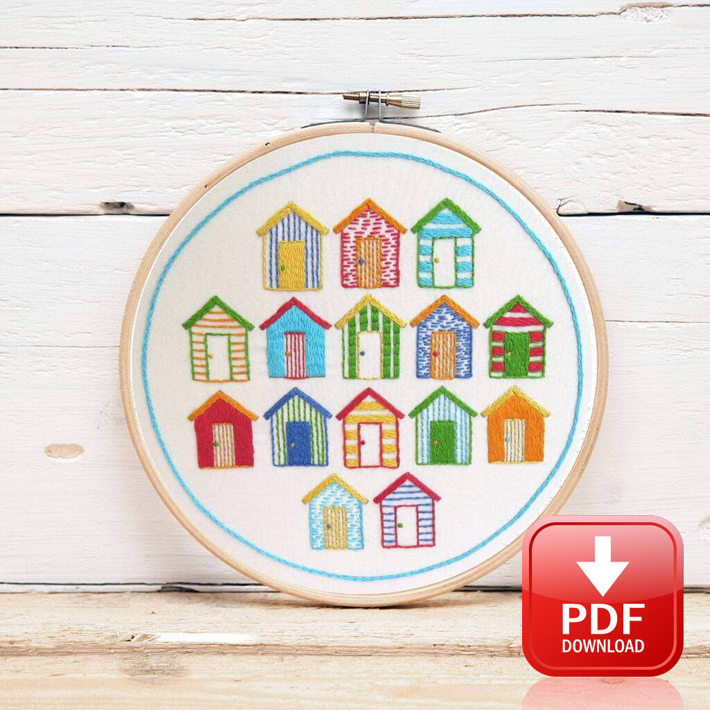 Beach Huts Hand Embroidery Pdf Pattern Digital Product By Stitchdoodles
