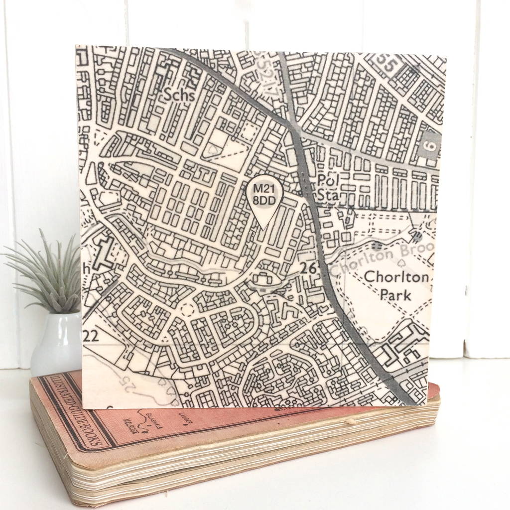 new home postcode map print on wood by northern logic ...