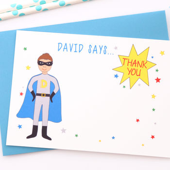 Superhero Personalised Thank You Note Cards By Sunny Clouds ...
