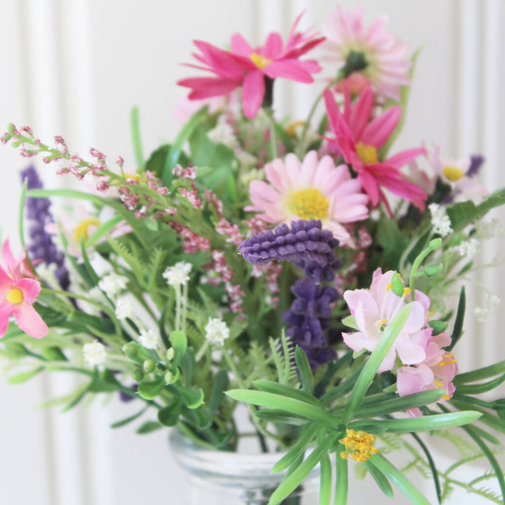 Artificial Pink Wild Flower Arrangement And Vase By Lime Tree London 