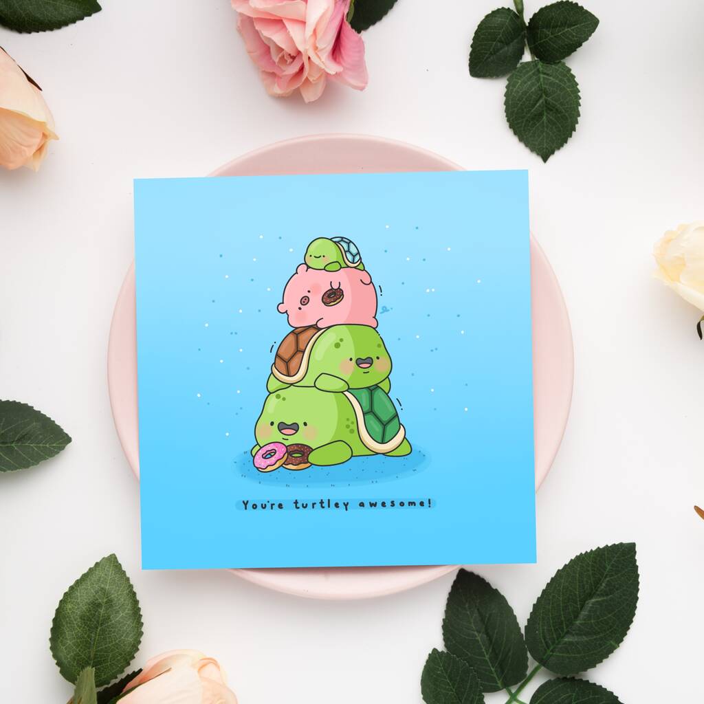 Cute Turtle Greetings Card By Toastedink
