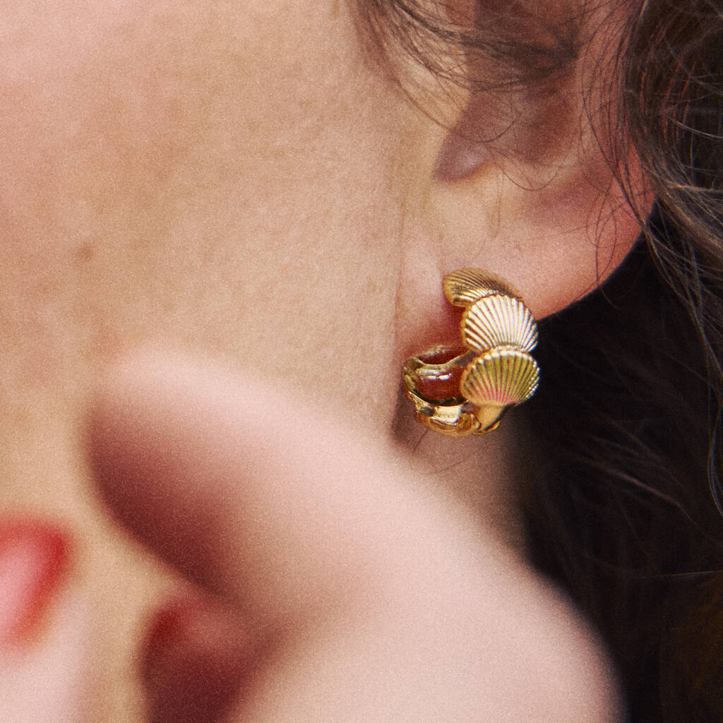 Shell Hoop Earrings In Gold Plating By Lisa Angel