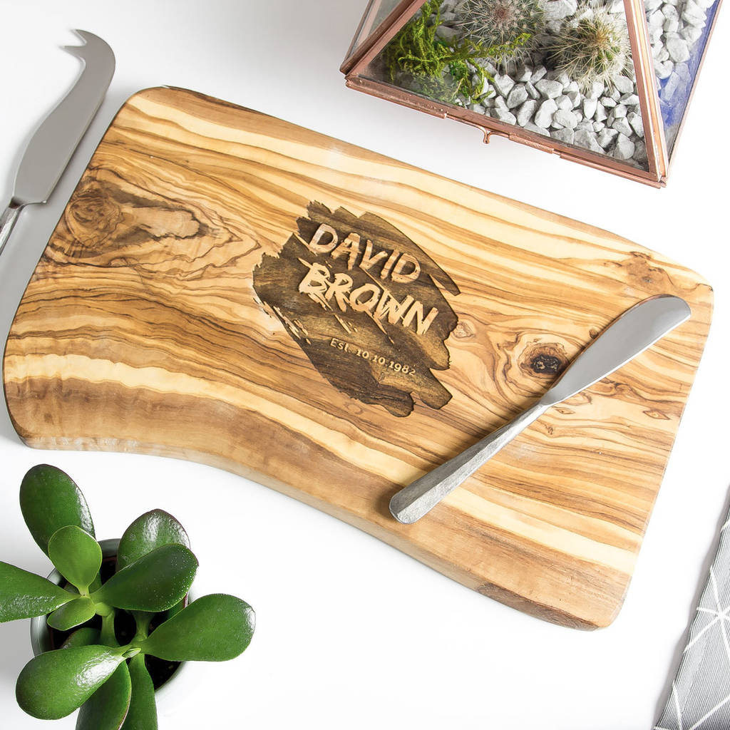 personalised bark edged cheese board by the rustic dish ...