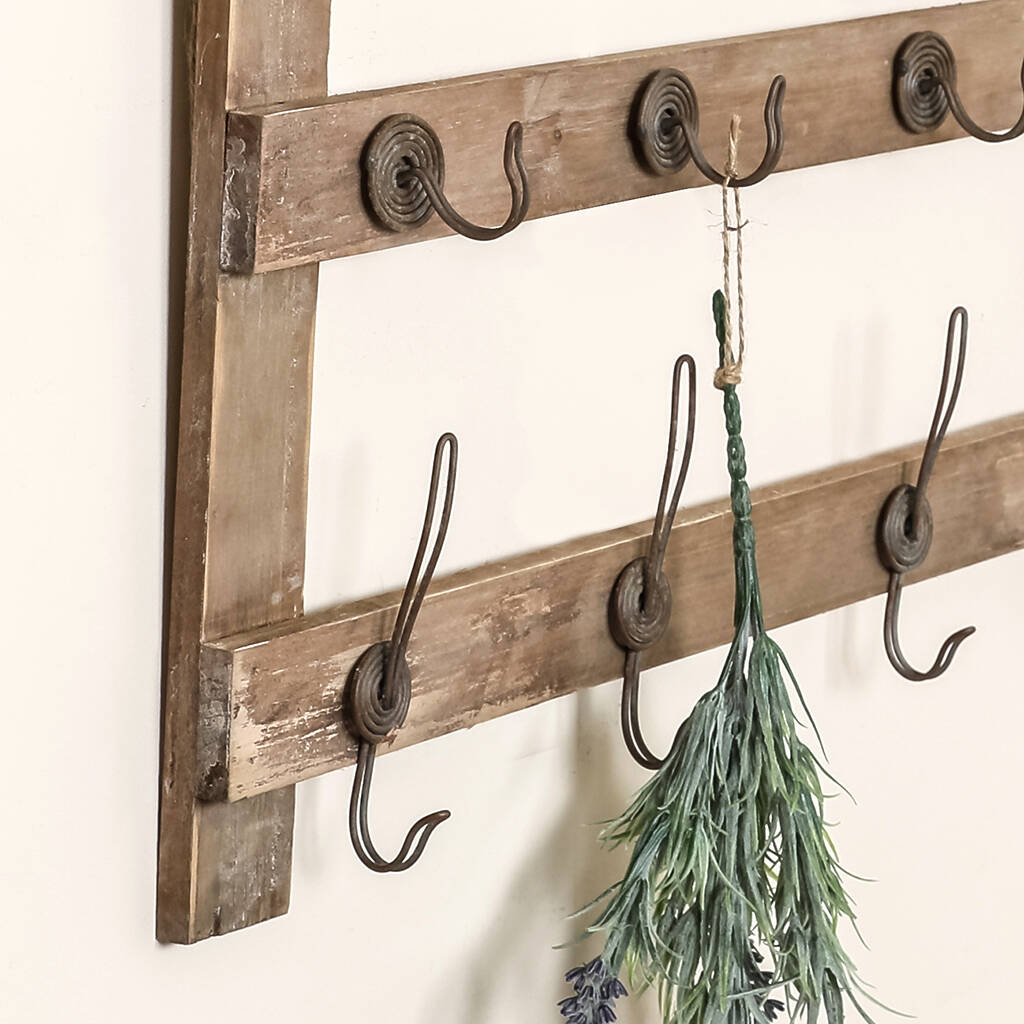Vintage Farmhouse Wooden Wall Shelf With Hooks By Dibor ...