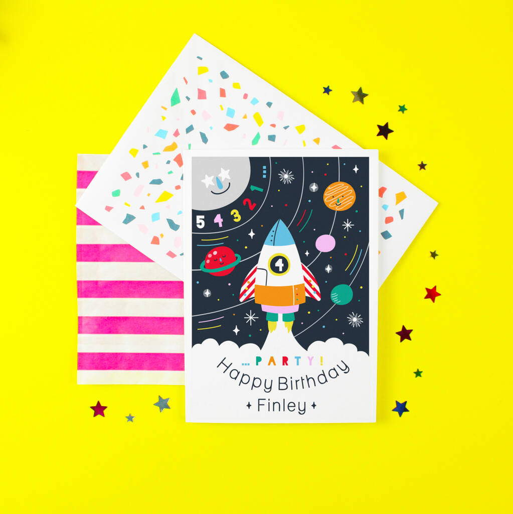 personalised rocket birthday space greeting card by paper joy ...