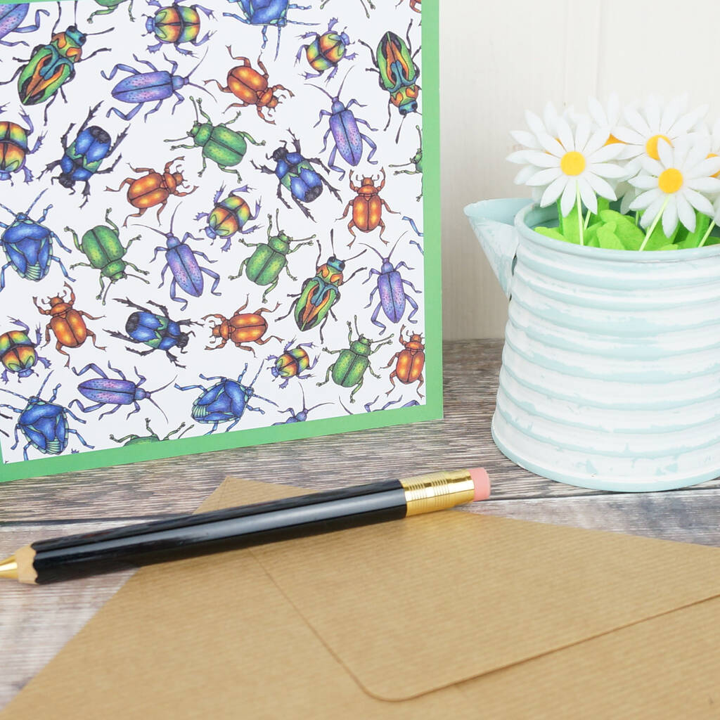 Beetle Illustrated Blank Greetings Card By Jessica Irena Smith Glass ...
