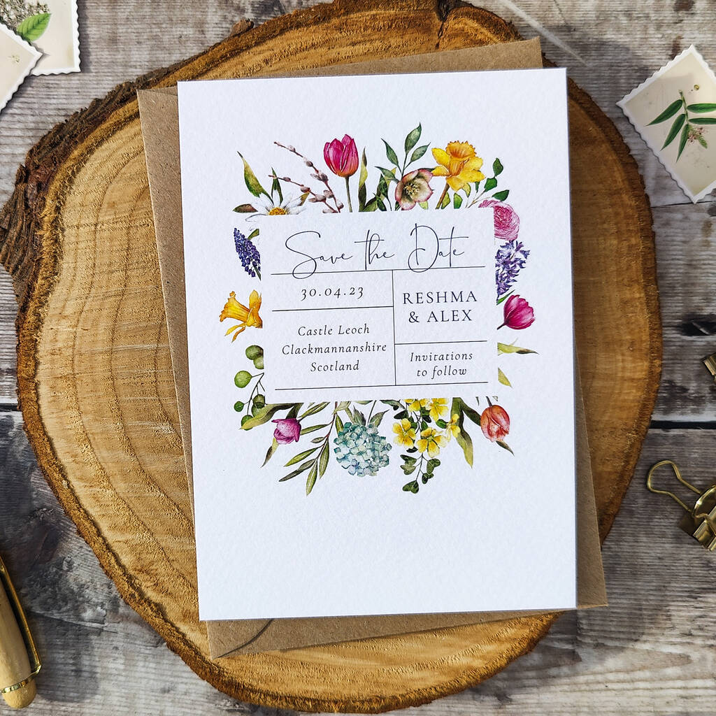 Spring Flowers Save The Date Cards And Envelopes By Paper Willow ...