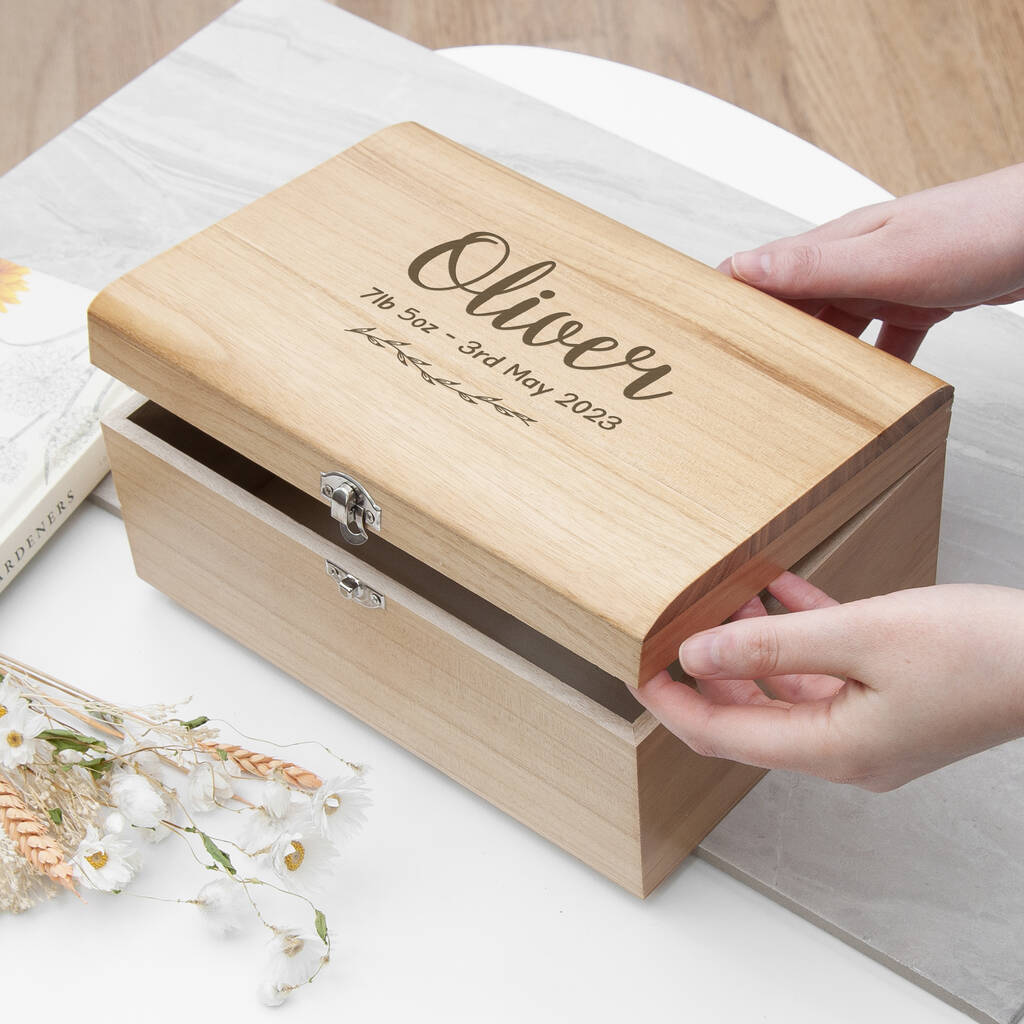 Personalised New Baby Wooden Keepsake Chest By JUNGLEY ...