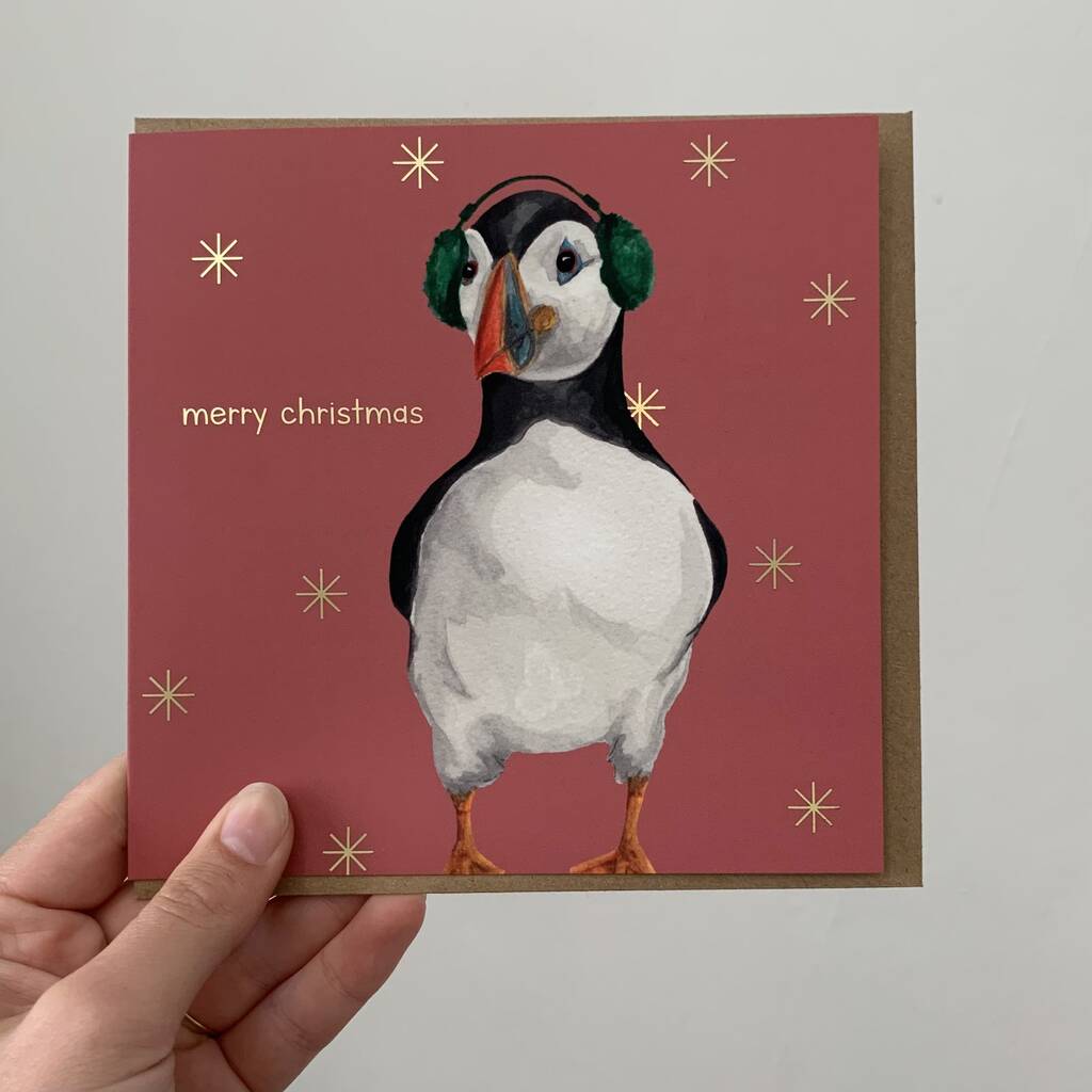 Gold Foil Puffin Christmas Card By lil wabbit | notonthehighstreet.com
