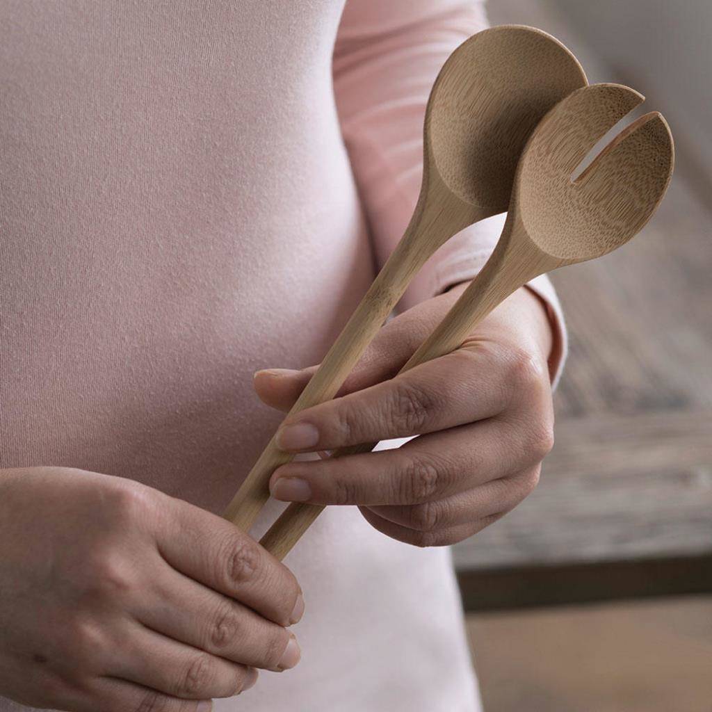 organic bamboo salad servers by green tulip | notonthehighstreet.com