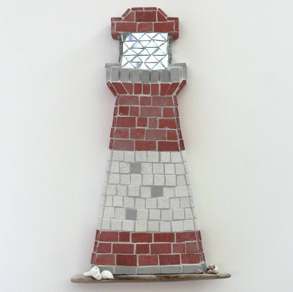 red lighthouse and shells coastal mosaic wall art by rana cullimore ...