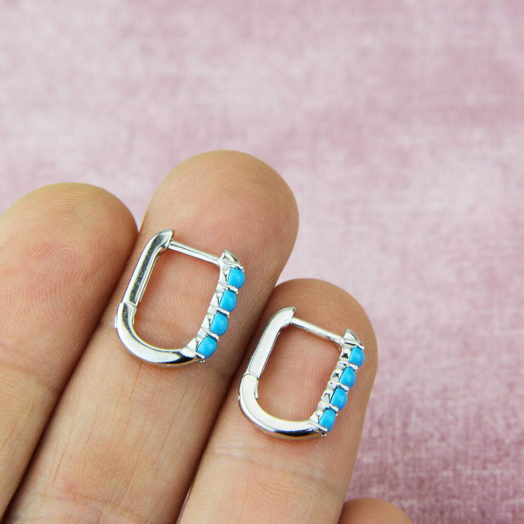 Sterling Silver Turquoise Rectangular Hoop Earrings By Gaamaa ...