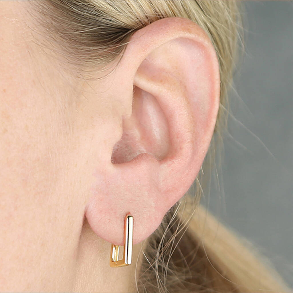 18ct Gold Plated Rectangular Huggie Hoop Earrings By Songs of Ink and Steel | notonthehighstreet.com