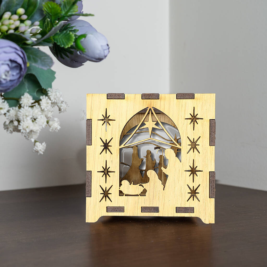 Personalised Wooden Nativity Scene Christmas Lantern By Ingravia ...