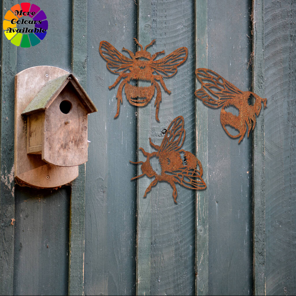 Set Of Three Metal Bees Rusty Metal Art Gardener Gift By Duke Craft ...
