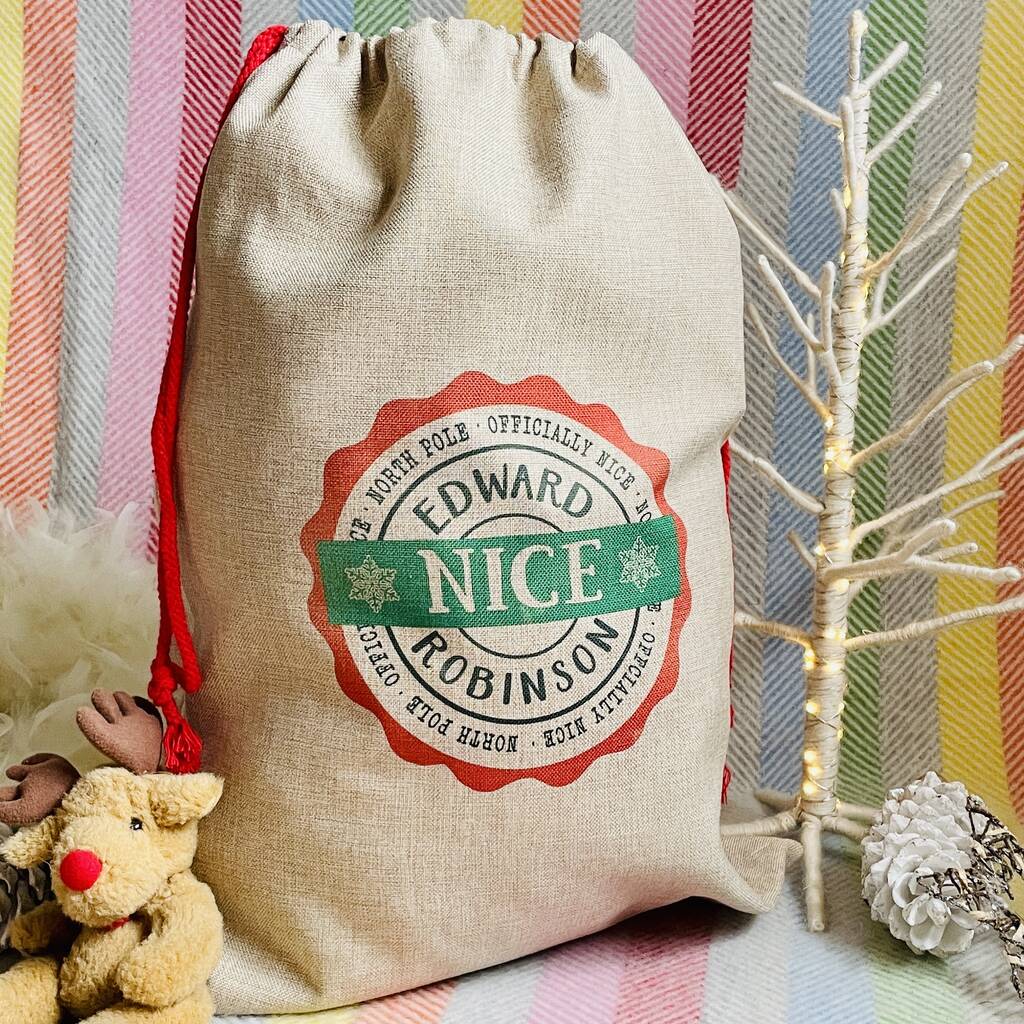 Officially 'Nice' Personalised Christmas Sack By Lunella