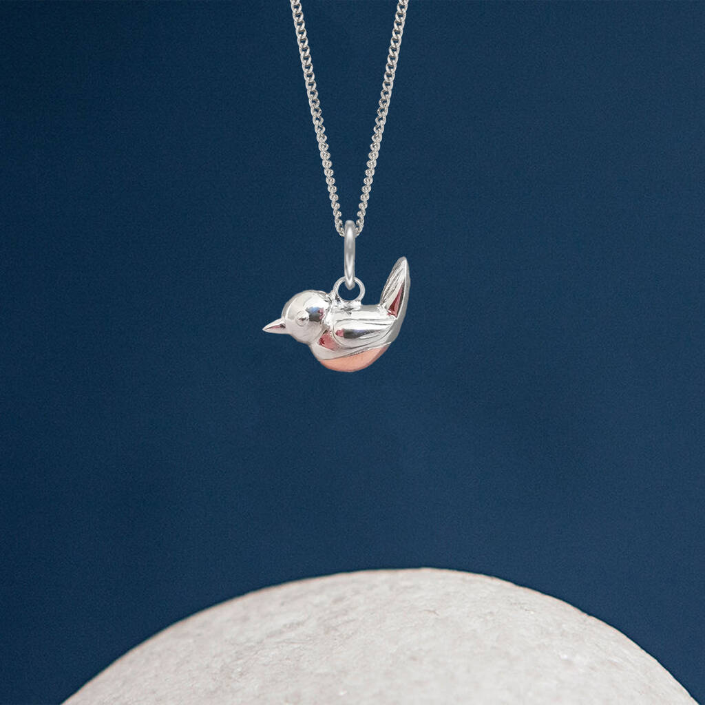 Tiny Sterling Silver And Rose Gold Robin Necklace By Songs of Ink and Steel
