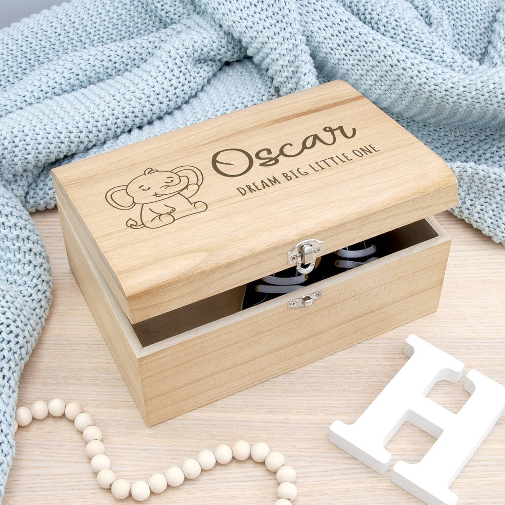 Personalised Baby Elephant Wooden Keepsake Chest By JUNGLEY ...